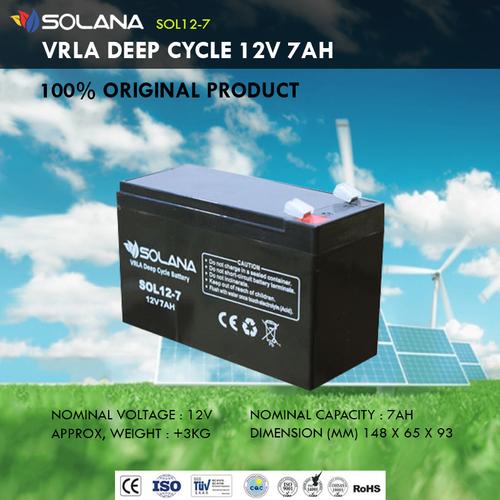 Jual SOLANA VRLA DEEP CYCLE 12V 7AH AKI KERING DRY ACCU BATERAI 12 V 7 ...