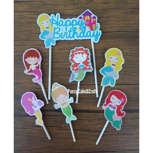Jual Cake topper / Cupcake topper Mermaid Cartoon - topper+hbd - Kota ...
