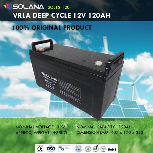 Jual SOLANA VRLA DEEP CYCLE 12V 120AH AKI KERING DRY ACCU BATERAI 120 AH - Jakarta Barat - Solar ...
