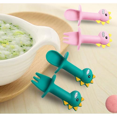 Promo Keola Silicone Feeding Set Sendok Garpu Training Dino Teether Baby MPA - Dino Pink ...