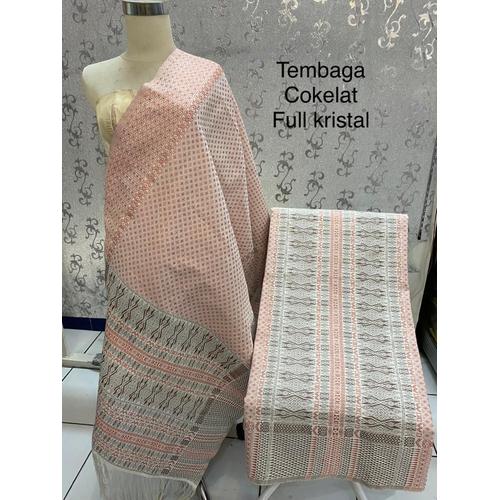 Jual Songket Tumtuman Kain Tenun Warna Tembaga Cokelat Full Kristal ...