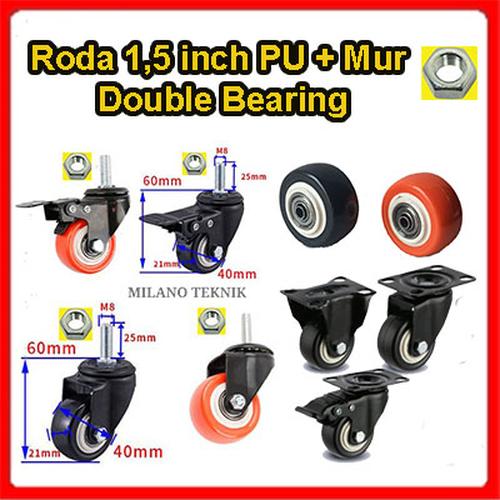 Promo Roda 1.5 Inch PU PVC + Bearing HEAVY DUTY Caster Troli Furniture ...