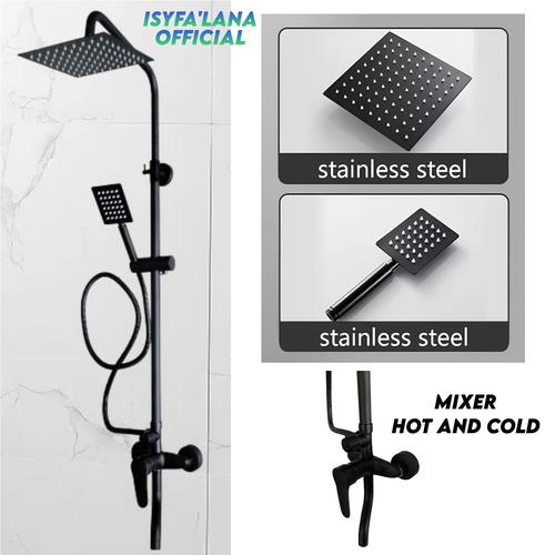 Jual shower tiang hitam / shower mandi set black panas dingin stainless ...