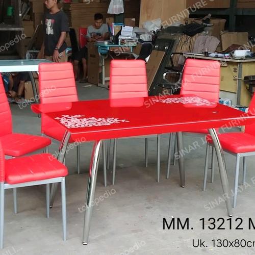 Jual Meja makan kaca tekuk - kaki stainles 6 kursi / Merah,, Hitam ...
