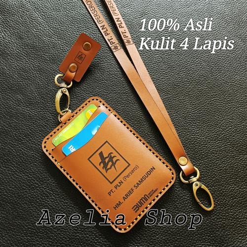 Promo name tag tali kulit PLN-id card holder-dompet kartu kulit asli ...
