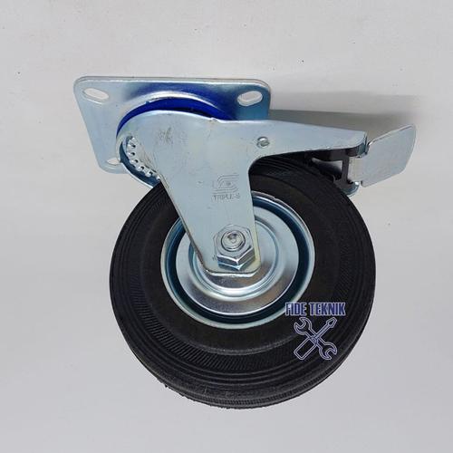 Jual TRIPLE S Roda Karet Hitam Hidup Rem Swivel brake 5in inch troli ...