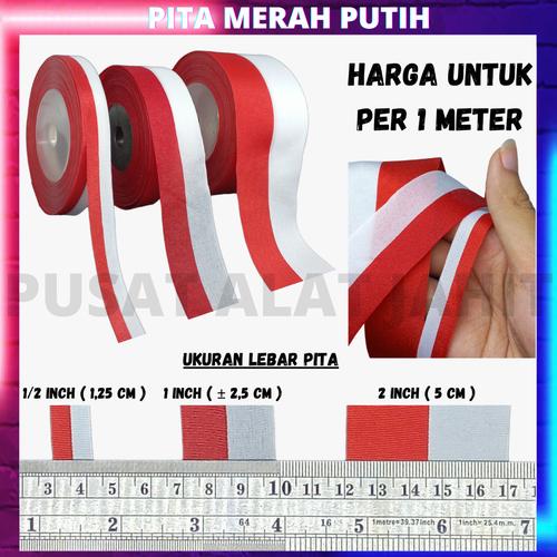 Jual PITA KAIN SATIN SATEN MERAH PUTIH 1/2 1 2 INCH 1,25 2,5 5 CM PER ...