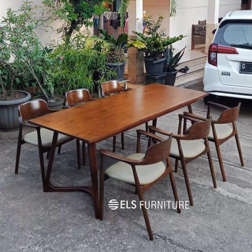 Jual set meja kursi makan jati minimalis kursi 6 hiroshima - Kab. Jepara - elsfurniture | Tokopedia