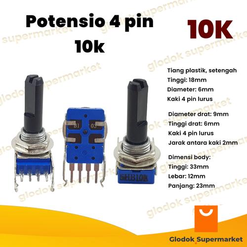 Jual Potensio 4 pin 10k Drat Stereo Kaki 4 Lurus Segi Biru 103 - tanpa ...