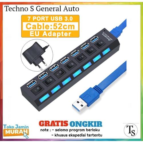 Jual USB Hub 3.0 7 Port with saklar on off plus Adaptor Power Supply ...