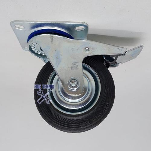 Jual TRIPLE S Roda Karet Hitam Hidup Rem Swivel brake 4in inch troli ...