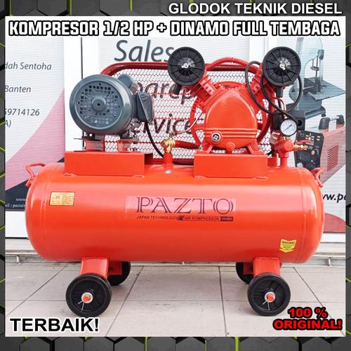 Jual PAZTO Kompresor Angin 1/2 HP + Dinamo Full Tembaga 0.5 HP ...