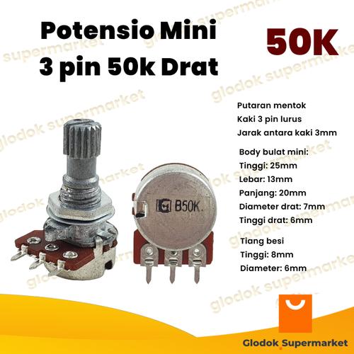 Jual Potensio Mini 3 pin 50k Drat Mono Kaki 3 Lurus Potentio Meter 503 ...