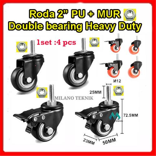Promo Roda 2 inch PU+Bearing HEAVY DUTY (1set) Screw etalase caster ...