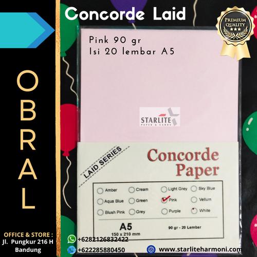 Jual Kertas Concorde paper LAID 90 gr A5 isi 20 lembar - Pink - Kota ...