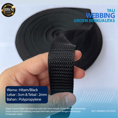 Jual Tali Webbing 3 cm Hitam cocok untuk tali tas ikat pinggang dan ...