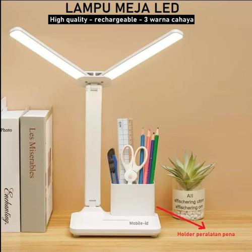 Promo Lampu Meja Belajar LED Portable Rechargeable Dua Arah Multifungsi ...
