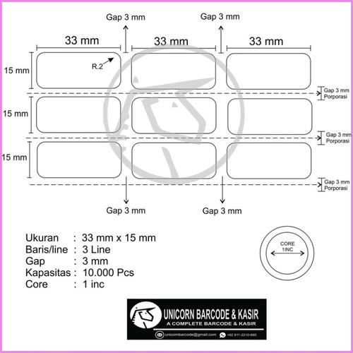 Jual LABEL BARCODE 33 X 15 (3 LINE) KERTAS STICKER LABEL SEMICOATED ...
