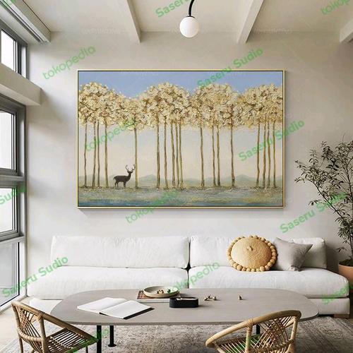 Jual Lukisan kanvas rusa sedang berada di bawah pohon + frame siap ...
