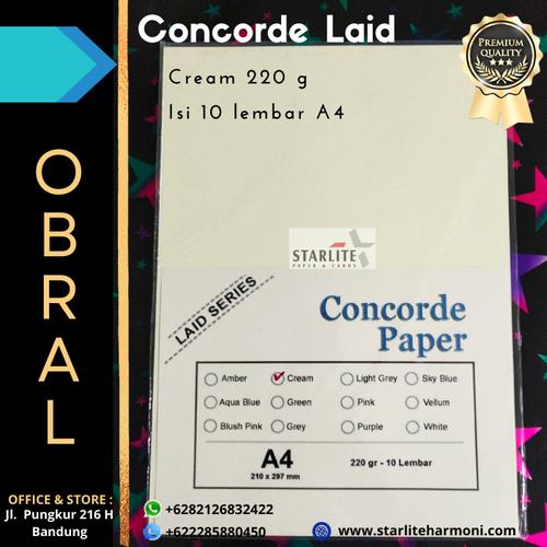 Jual Kertas Concorde paper LAID 220 gr A4 isi 10 lembar - Cream - Kota ...