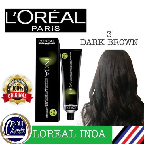 Jual L'oreal Inoa 3 dark brown + oxidant, cat rambut tanpa amonia ...