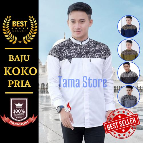 Jual Baju Koko Pria Lengan Panjang Kombinasi Batik Terbaru Motif Farhan - coksu, XL - Kab ...