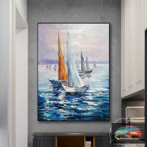 Jual lukisan perahu layar modern art texture plus BingKai dekorasi ...