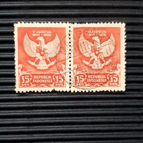 Jual Prangko INDONESIA. GARUDA PANCASILA. 15 Sen, pair Cap pos MANGGAR ...