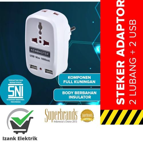 Jual ADAPTOR USB UNIVERSAL TRAVEL KENMASTER STEKER ADAPTOR 2LUBANG + 2 ...