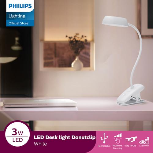 Promo Philips Lampu Meja LED Desk Light Donutclip Rechargeable 3W White ...
