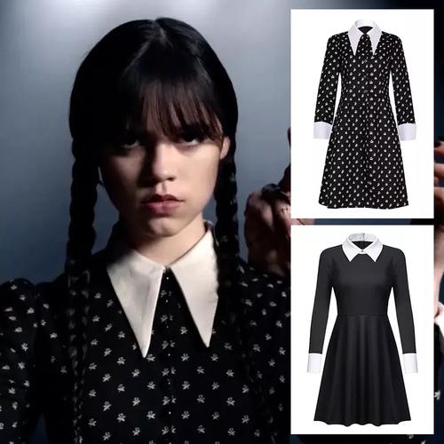 Jual Wednesday Addams Black White Dress Costume Cosplay baju hitam ...