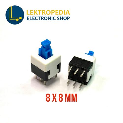 Jual PUSH ON OFF 6P 8x8 biru Saklar Tekan Button 6 pin kaki 8mm kotak ...