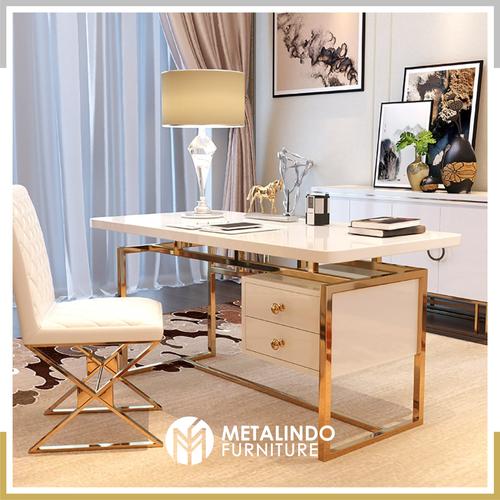 Jual set meja kerja minimalis modern rangka stainless, meja office 140 ...