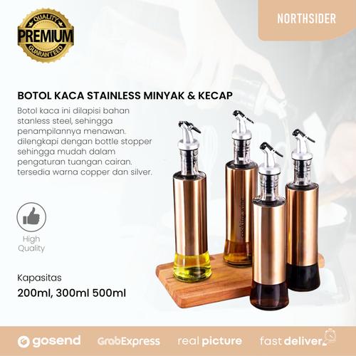 Jual BOTOL KACA STAINLESS MINYAK KECAP CUKA SAUS SYRUP A3726 - 300ML ...