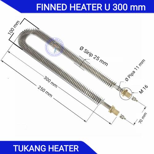 Jual Finned Heater Tipe U Ø pipa 11 mm x 300 mm x 220 Volt x 1500 Watt ...