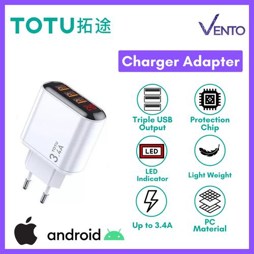 Promo TOTU Kepala Charger Triple USB Output FastCharging Travel Adapter ...