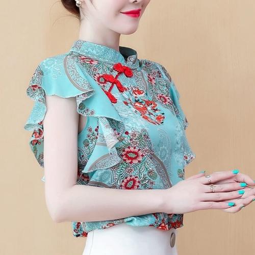 Jual Atasan Blouse Cheongsam Floral Ruffly Qipao Classy Shanghai Soft ...