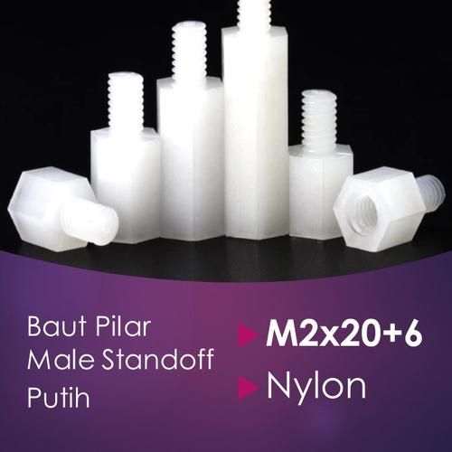 Jual Baut Pilar M2x20+6 Putih Standoff Spacer Male Plastik Nylon Nilon ...