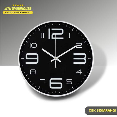 Jual Jam Dinding Bulat Quartz Hitam Putih Design Simple Modern ...