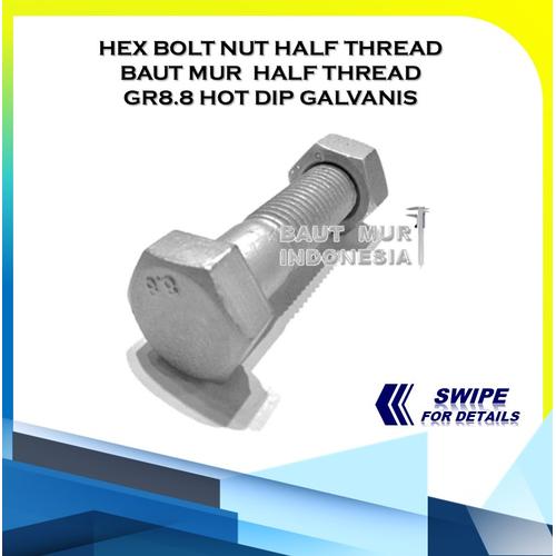 Jual BAUT MUR GR8.8 HOT DIP GALVANIZ HT M12X20 SAMPAI M12X150 - M12X20 ...