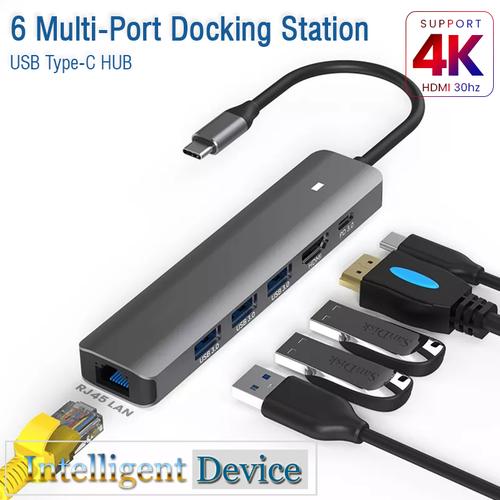 Jual Docking Station 6 in 1 Type C 4K HDMI Gigabit LAN PD 100W USB 3.0 ...