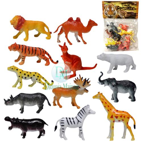 Promo Mainan hewan karet binatang mini figure wild animal set isi 12 ...