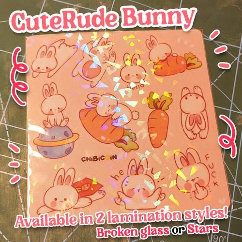 Jual Cute Rude Bunny Holographic Stickers Sheet - Stars Laminate ...