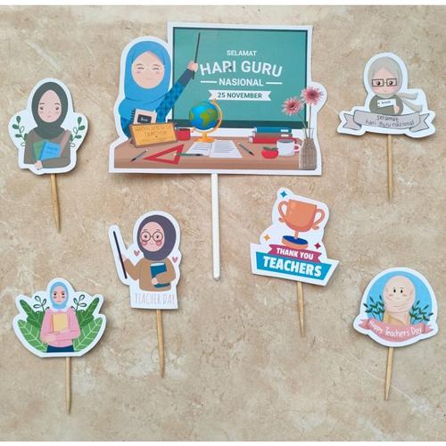 Jual cake topper hiasan kue tema Selamat Hari Guru Nasional edisi Hijab ...