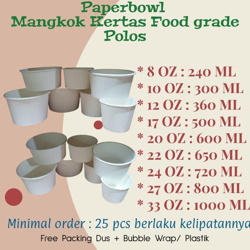 Jual Paper bowl Mangkok Kertas Polos 8 10 12 17 20 22 24 27 33 Oz - 8 ...