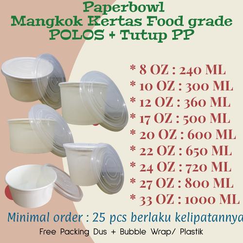 Jual Paper bowl Mangkok Kertas Polos 8 10 12 17 20 22 24 27 33 Oz ...