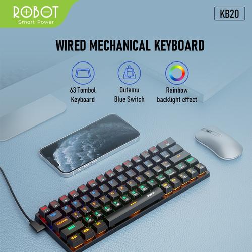 Jual ROBOT Keyboard Wired Mechanical KB20 Blue Switch 63 Keys Rainbow ...