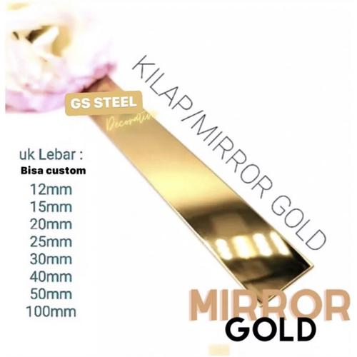 Jual LIST PLAT STRIP MIRROR GOLD STAINLESS 201 100mm X 244CM X 0,8MM ...