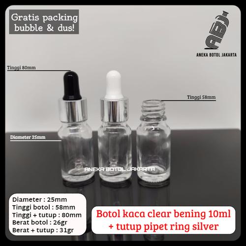 Jual Botol kaca serum clear bening 10ml pipet tetes ring silver - Hitam ...