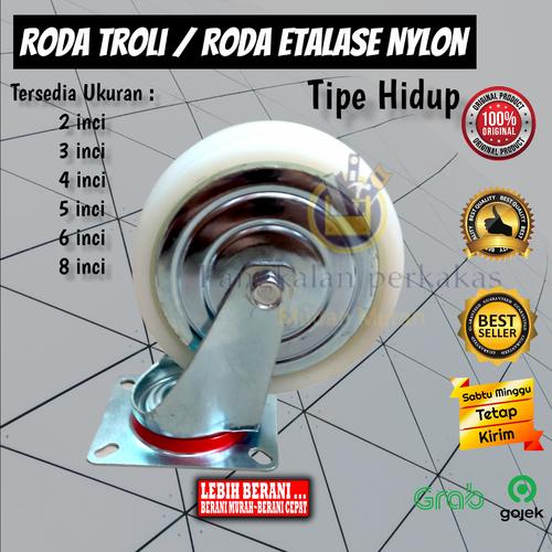Jual RODA TROLI NILON 2 INCH - 8 INCH PUTIH TIPE HIDUP PUTAR - 2 inch ...